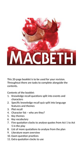 Macbeth Revision School 20 Page Booklet | Teaching Resources