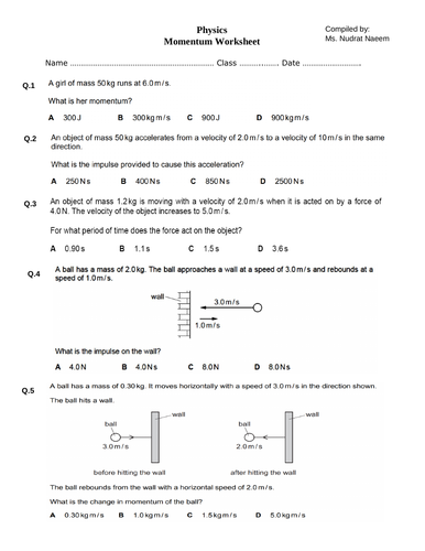 Momentum Questions & Answers with O/N 2023 | Teaching Resources