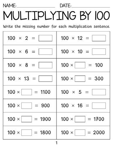 Multiplying And Dividing by 100 worksheets with Answer Key | Teaching ...