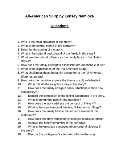 All-American Slurp. 40 Reading Comprehension Questions (Editable ...