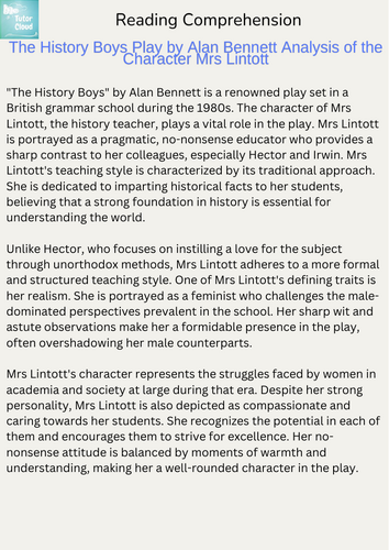The History Boys Play by Alan Bennett Analysis of the Character Mrs ...