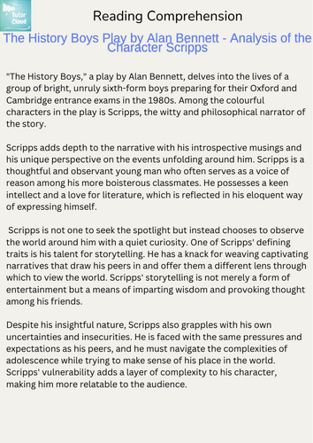 The History Boys Play by Alan Bennett Analysis of the Character Scripps Reading Comprehension ...