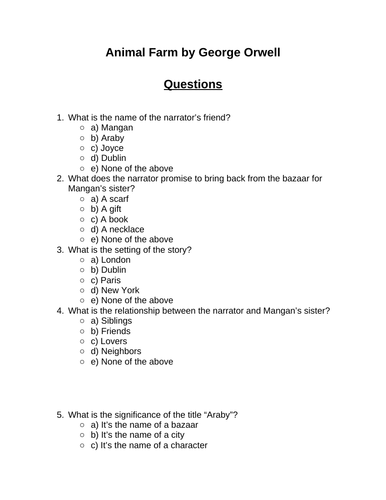 Araby by James Joyce. 30 multiple-choice questions (Editable ...