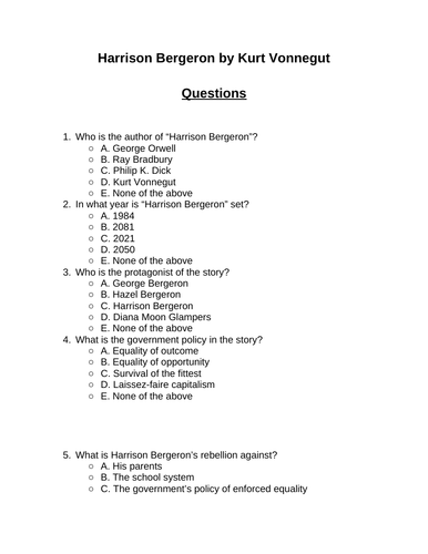 Harrison Bergeron. 30 multiple-choice questions (Editable) | Teaching ...