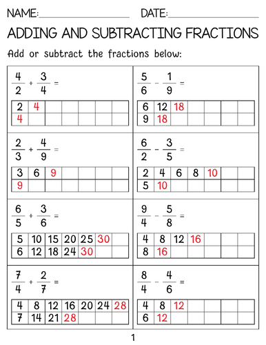Adding and subtracting unlike fractions with different denominators ...