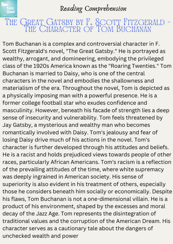 The Great Gatsby by F. Scott Fitzgerald - The Character of Tom Buchanan ...