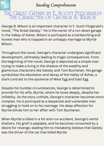 The Great Gatsby by F. Scott Fitzgerald: The Character of George B ...