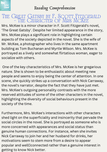 The Great Gatsby by F. Scott Fitzgerald - The Character of Mrs McKee ...