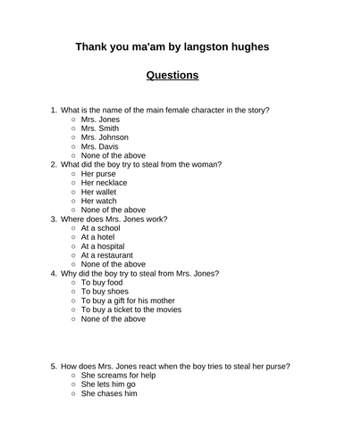 Thank you ma'am. 30 multiple-choice questions (Editable) | Teaching ...