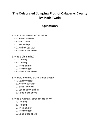 The Celebrated Jumping Frog of Calaveras County. 30 multiple-choice ...