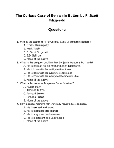 The Curious Case of Benjamin Button. 30 multiple-choice questions ...