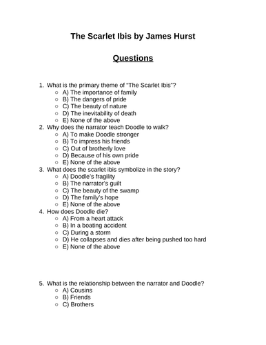 The Scarlet Ibis. 30 multiple-choice questions (Editable) | Teaching ...