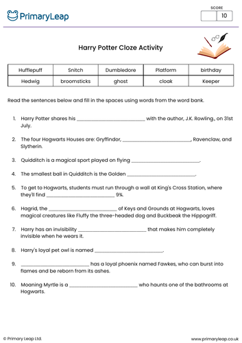 Harry Potter Cloze Activity | Teaching Resources
