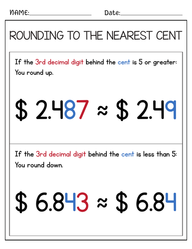 Rounding to the nearest cent: worksheets & cards with key + Anchor ...