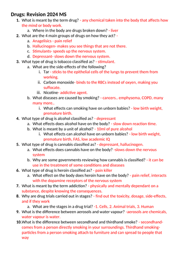 Revision Booklet and Mark Scheme: Drugs Year 9 | Teaching Resources