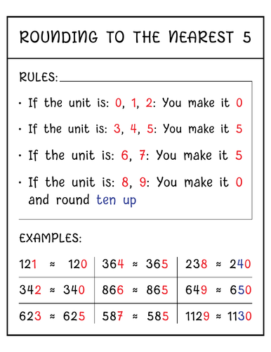 Rounding numbers to the nearest 5 Anchor chart And worksheets ...