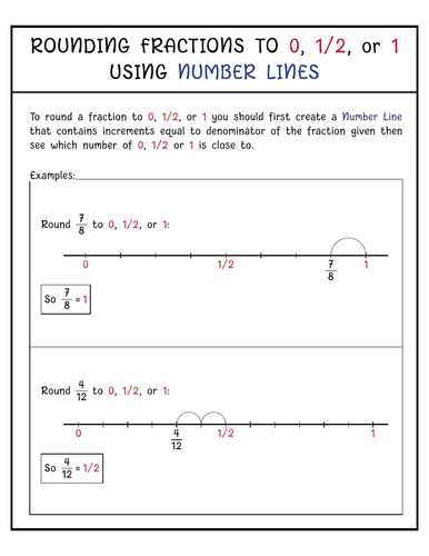Rounding Fractions to 0, 1/2 or 1 using number Lines Anchor chart ...
