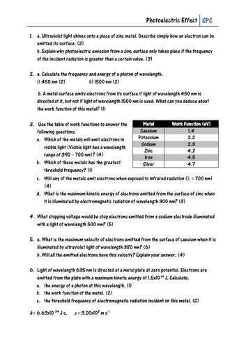 Photoelectric Effect Worksheet The Photoelectric Effect: Physics Lab