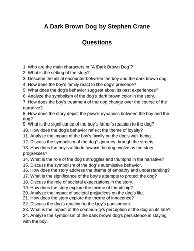 A Dark Brown Dog. 40 Reading Comprehension Questions (Editable ...