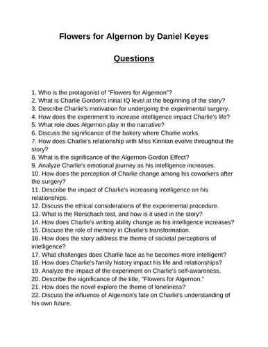 Flowers For Algernon Worksheets