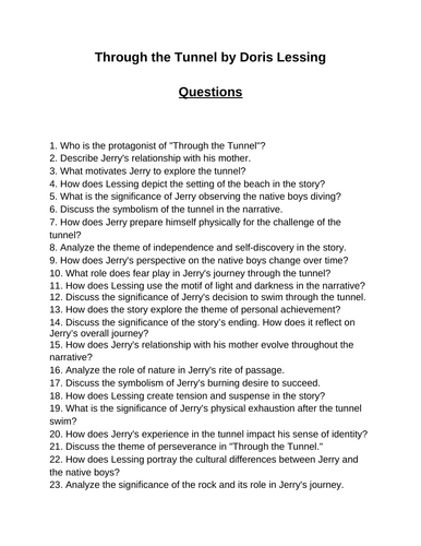 Through the Tunnel. 40 Reading Comprehension Questions (Editable ...