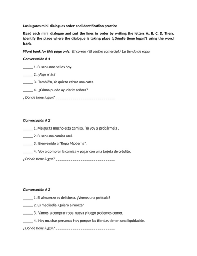 Los lugares mini dialogues order and identification practice | Teaching ...