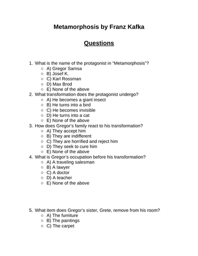 Metamorphosis. 30 multiple-choice questions (Editable) | Teaching Resources