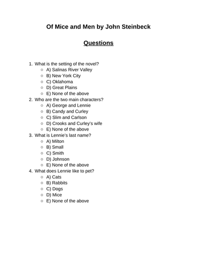 Of Mice and Men. 30 multiple-choice questions (Editable) | Teaching ...