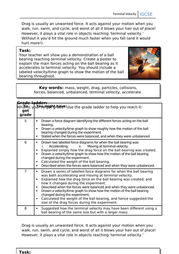 Terminal Velocity Level Assessed Task | Teaching Resources