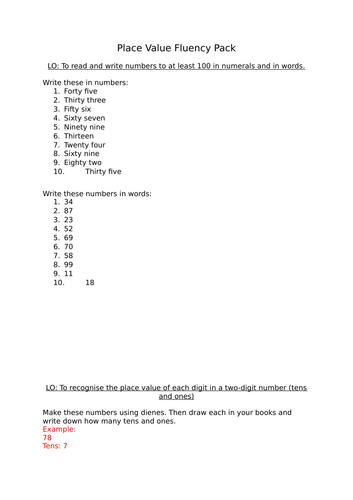 Year 2 Place Value Fluency Question Worksheet Pack | Teaching Resources