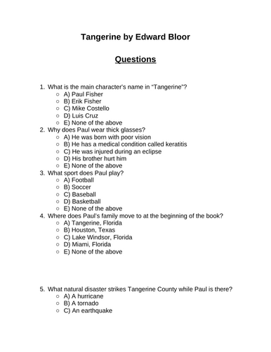 Tangerine. 30 multiple-choice questions (Editable) | Teaching Resources