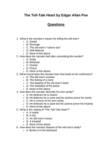 The Tell-Tale Heart. 30 multiple-choice questions (Editable) | Teaching ...