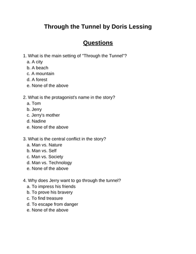 Through the Tunnel. 30 multiple-choice questions (Editable) | Teaching ...