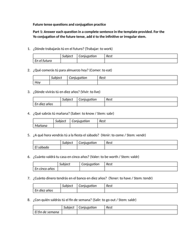 Future tense questions and conjugation practice | Teaching Resources