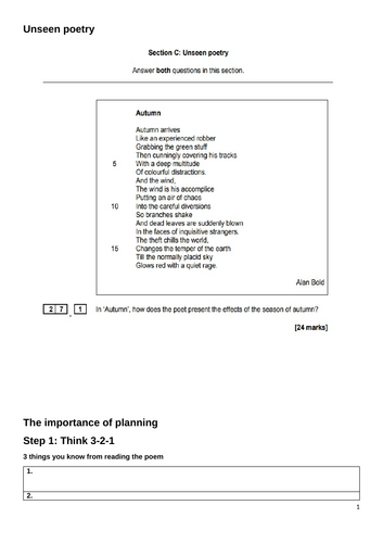 AQA Unseen poetry 2024 Walking Talking Mock (WTM) with student booklet & teacher power point ...