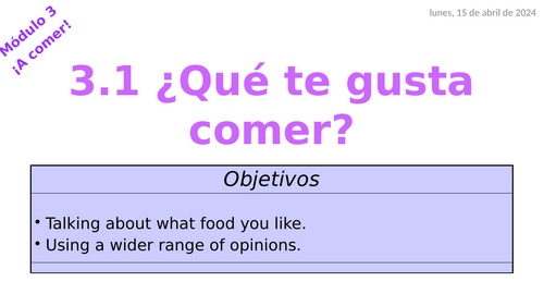Viva 2 - Module 3.1 ¿Que te gusta comer? | Teaching Resources