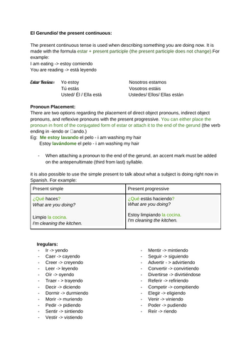 the gerund - spanish | Teaching Resources