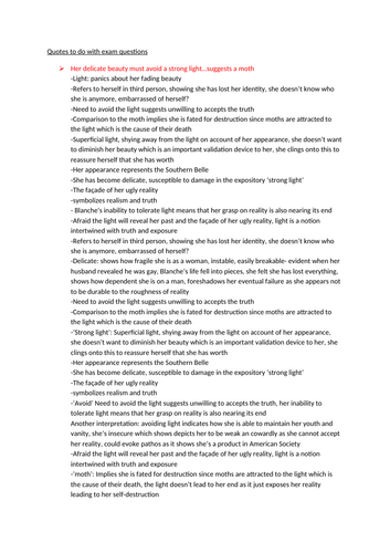 Street Car named desire detailed quote analysis | Teaching Resources