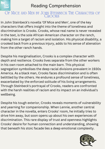 The Character of Crooks in Of Mice and Men by John Steinbeck Reading ...