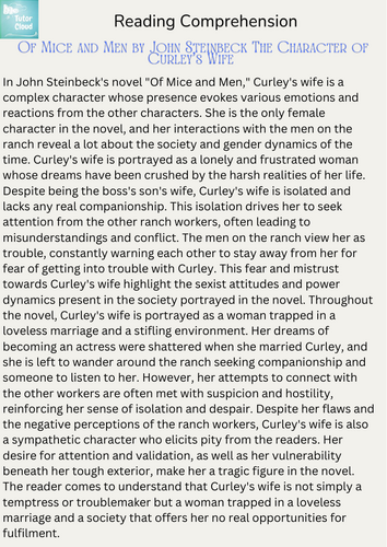 Of Mice and Men by John Steinbeck: The Character of Curley's Wife ...