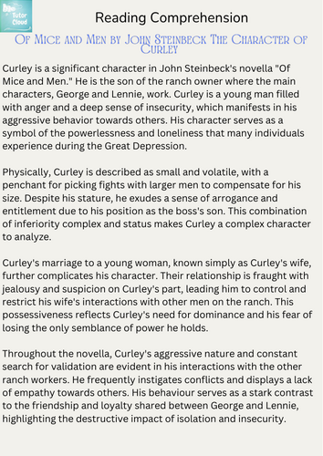 Of Mice and Men by John Steinbeck: The Character of Curley – Reading ...