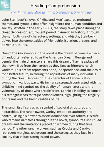 Of Mice and Men by John Steinbeck Symbolism | Teaching Resources