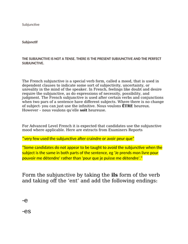 Understanding the subjunctive for advanced level French | Teaching ...