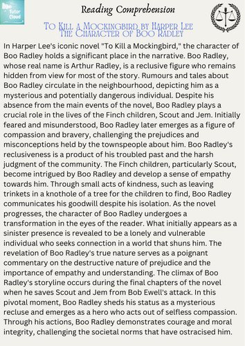 To Kill a Mockingbird by Harper Lee The Character of Boo Radley Reading ...