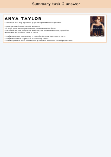Spanish A level -Summary task 2 | Teaching Resources