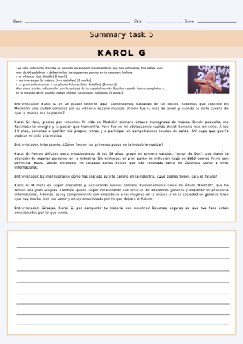 Spanish A level -Summary task 5 | Teaching Resources