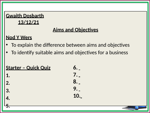 14. Aims and Objectives | Teaching Resources