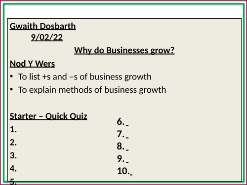 20. Why Businesses Grow | Teaching Resources