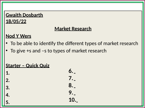 32. Market Research | Teaching Resources