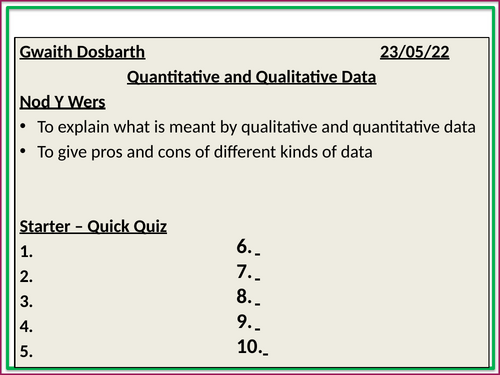 33. Qualitative and Quantitative Data | Teaching Resources